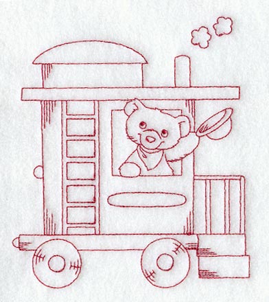 Teddy Bear Train Caboose - Redwork – Embroidery Library