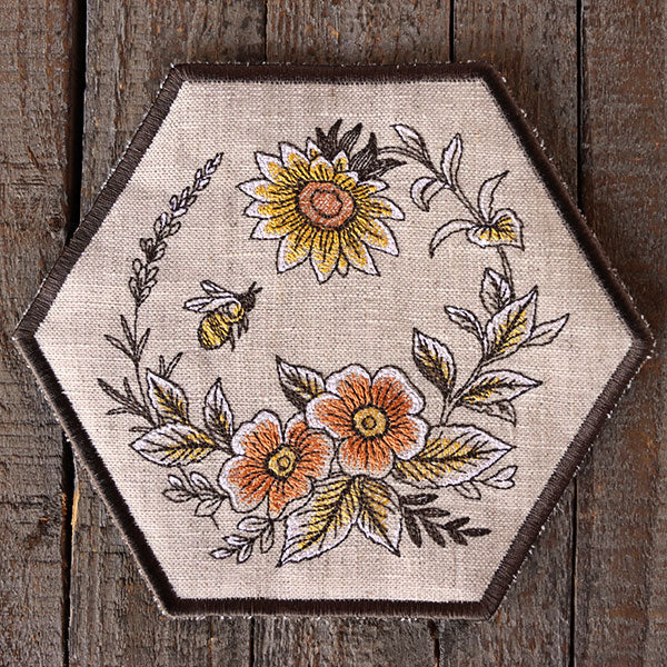 Rustic Elegance Bees & Blooms Hexagon Trivet (In-the-Hoop) – Embroidery Library