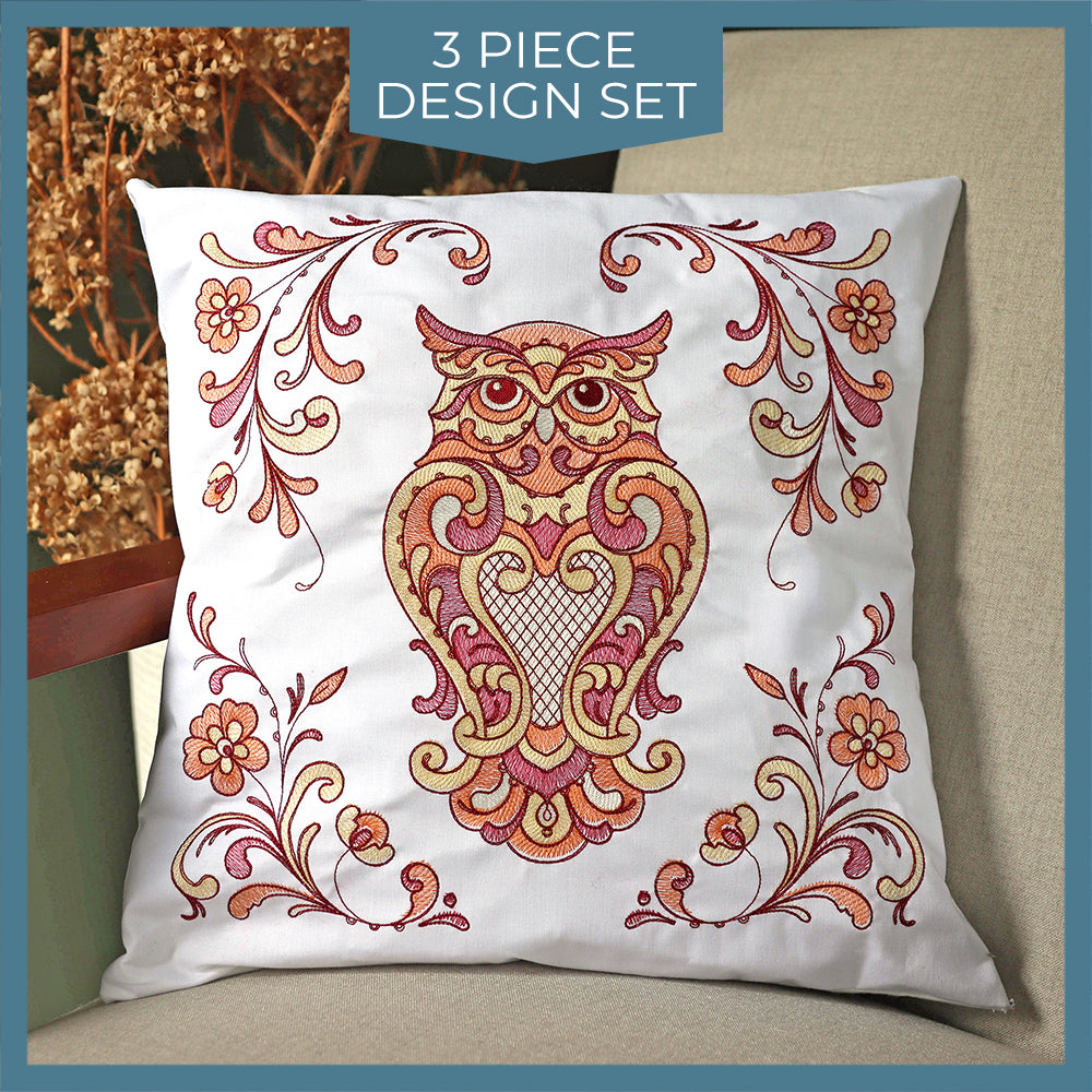 Wise Rosemaling Owl Pillow Set – Embroidery Library