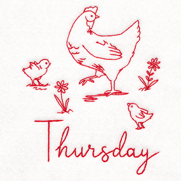 Country Chicken on Thursday (Redwork) – Embroidery Library