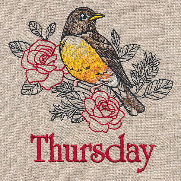 Merry Thursday - Robin with Roses – Embroidery Library
