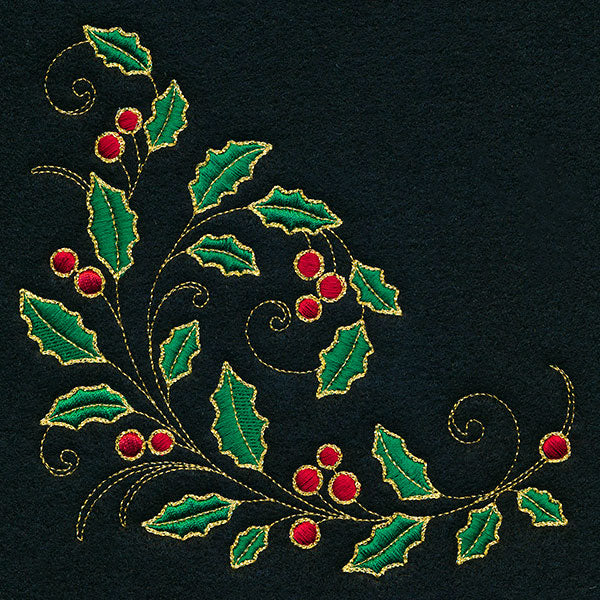 Glistening Holly and Berries Corner – Embroidery Library