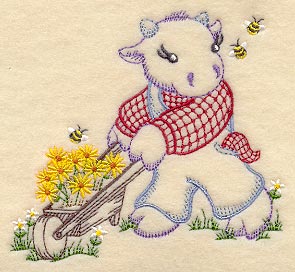 Calf with Flower-Filled Wheelbarrow (Vintage) – Embroidery Library