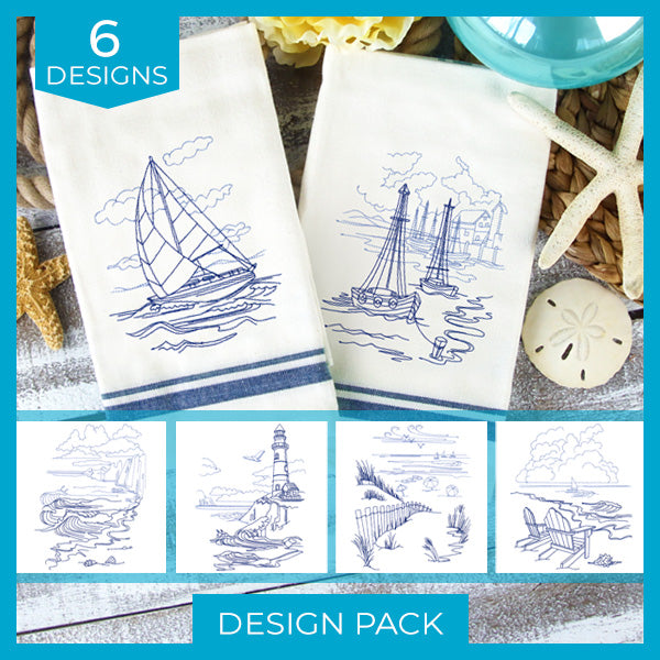 A Classic Beach Scenes (Bluework) Design Pack – Embroidery Library