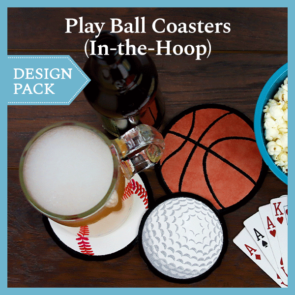 A Play Ball Coasters (In-the-Hoop) Design Pack – Embroidery Library