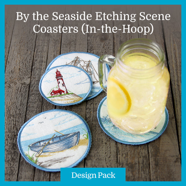 A By the Seaside Etching Scene Coasters (In-the-Hoop) Design Pack ...