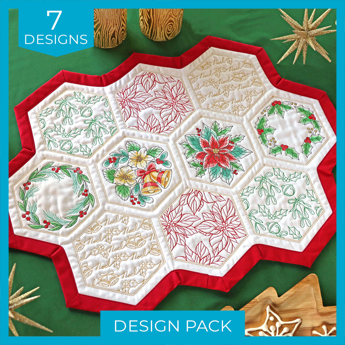 Festive Stitches Quilt Hexagon Design Pack – Embroidery Library