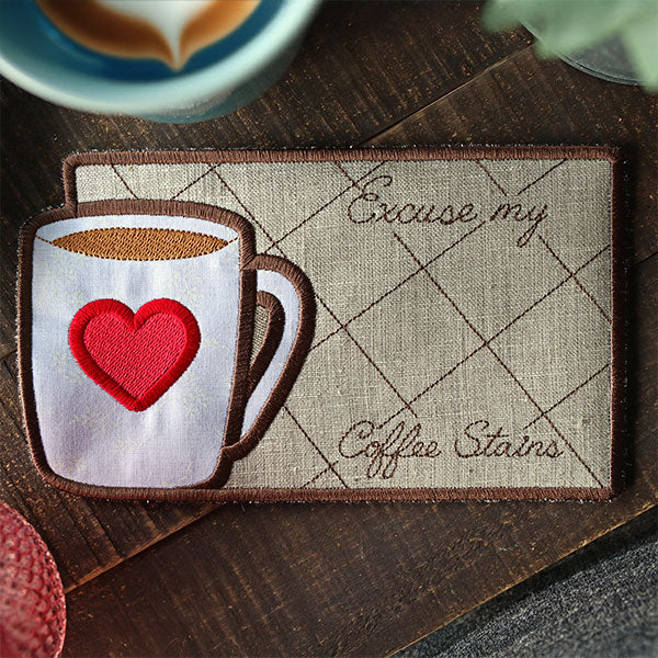 Excuse My Coffee Stains Mug Rug (In-the-Hoop) – Embroidery Library