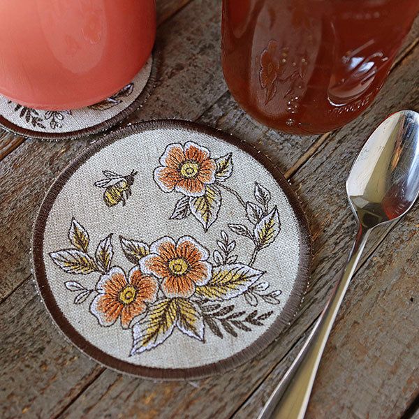 Rustic Elegance Bees & Blooms Coaster (In-the-Hoop) – Embroidery Library