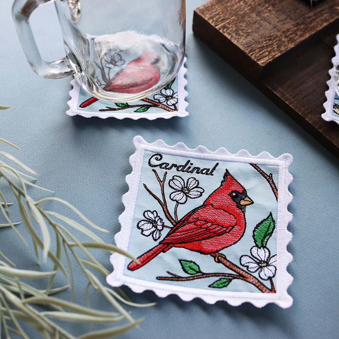 Lace Edge Bird Stamp Coaster - Cardinal (In-the-Hoop) – Embroidery Library