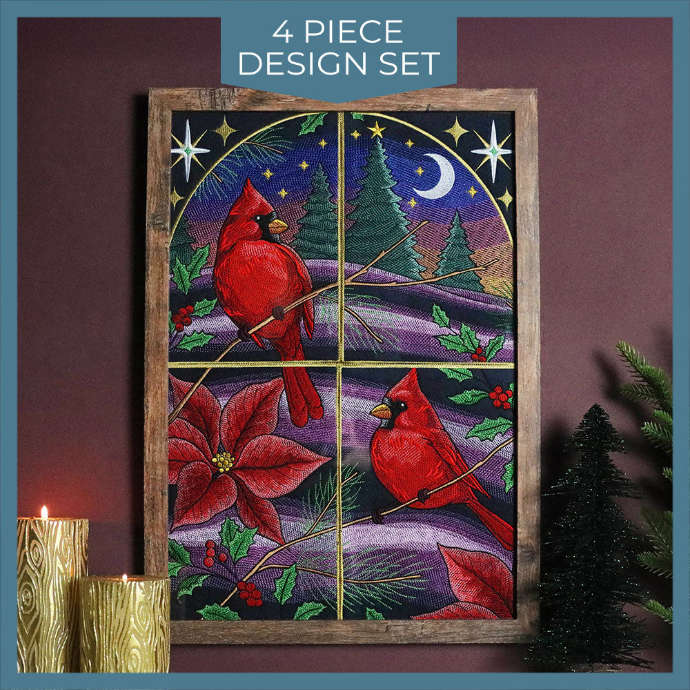 Christmas Night Cardinals Panel Scene – Embroidery Library