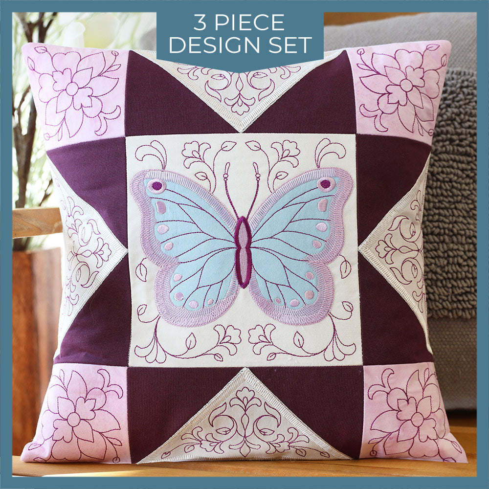 Butterfly and Blooms Quilt Block Set – Embroidery Library