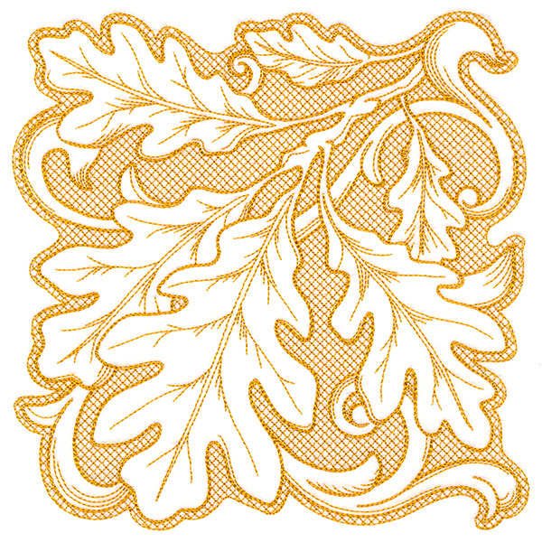 Oak Leaves in Autumn Square (Trapunto) – Embroidery Library