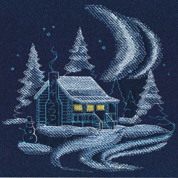 Frosted Log Cabin Scene – Embroidery Library