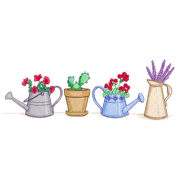 Garden Flowers Watering Can Border – Embroidery Library