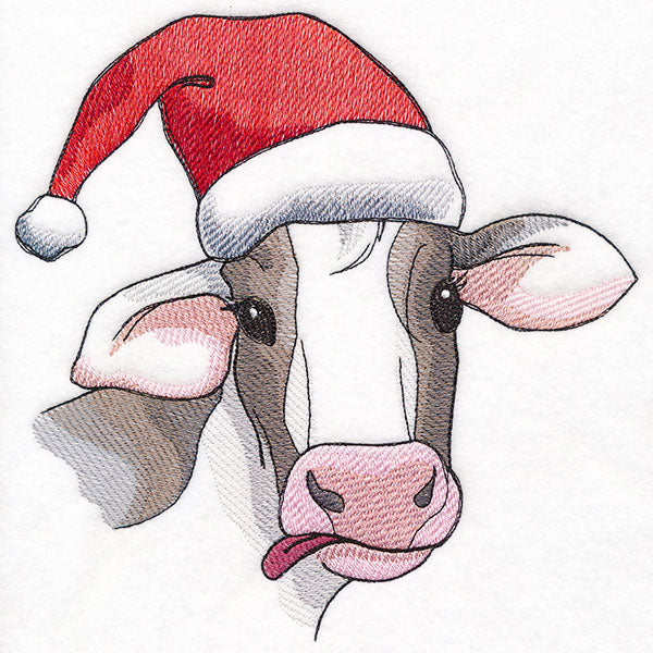 Moo-y Christmas Cow in Santa Hat – Embroidery Library