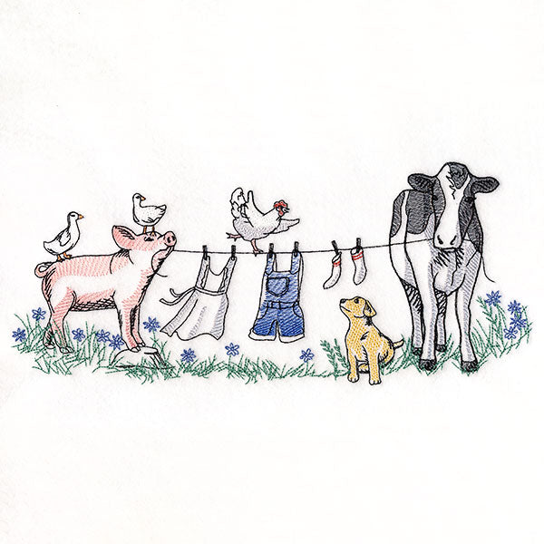 Laundry Day Farm Animals Clothesline – Embroidery Library