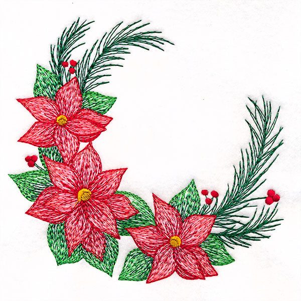 Textured Christmas Poinsettias Wreath – Embroidery Library