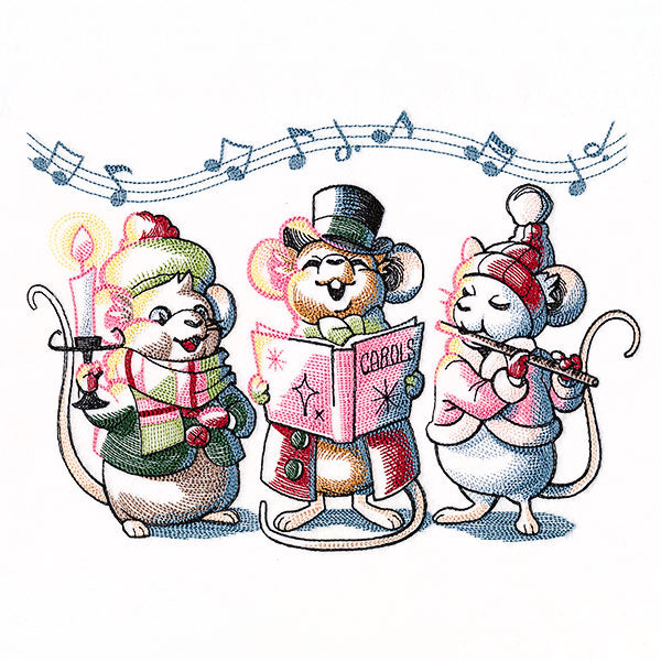 Caroling Christmas Mice Trio – Embroidery Library