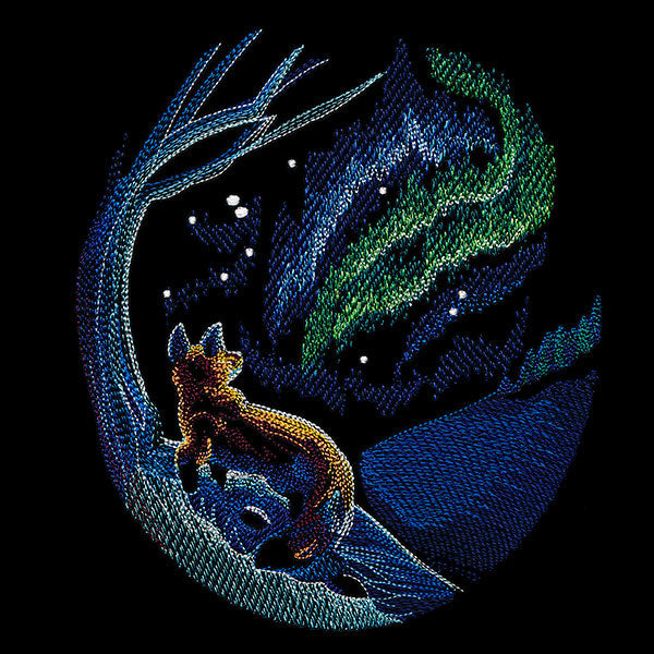 Starlit Northern Lights Fox Scene – Embroidery Library