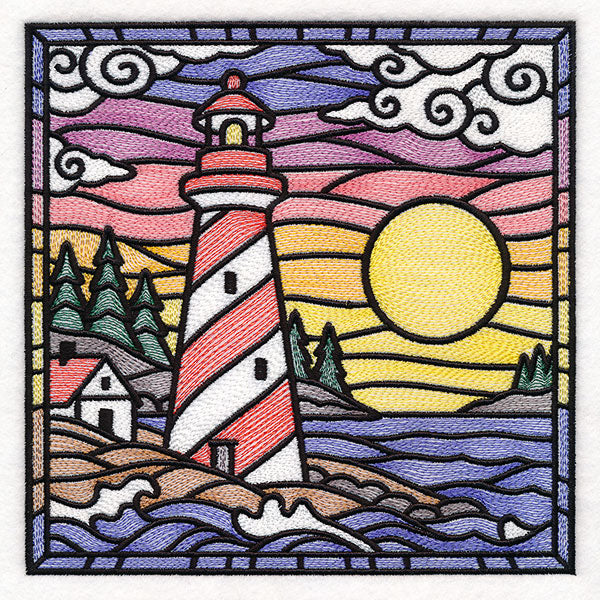 Stained Glass Lighthouse Square – Embroidery Library