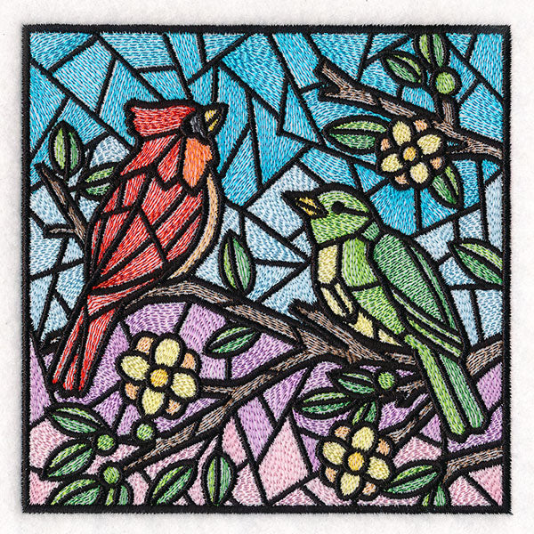 Colorful Birds Stained Glass Square 2 – Embroidery Library