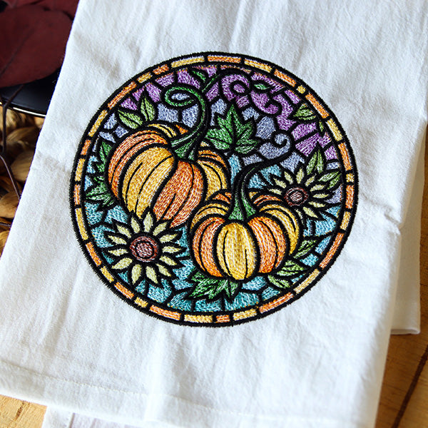 Stained Glass Autumn Pumpkins Circle – Embroidery Library