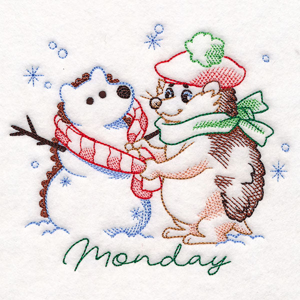 Snowman Hedgehog on Monday – Embroidery Library