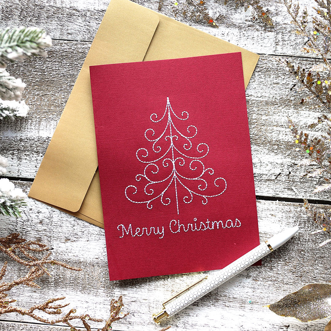 Merry Christmas Swirl Tree (Cardstock) – Embroidery Library