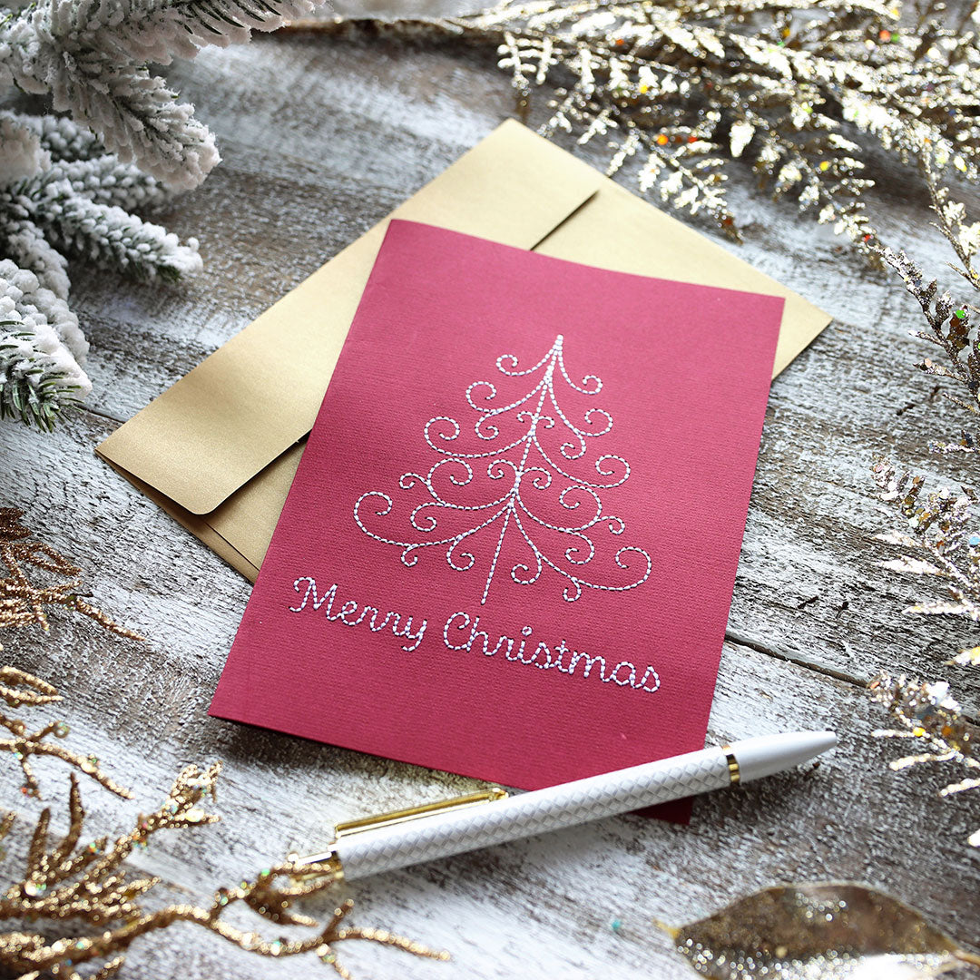 Merry Christmas Swirl Tree (Cardstock) – Embroidery Library