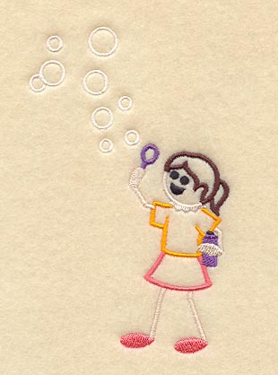 Stick Figure Girl Blowing Bubbles – Embroidery Library