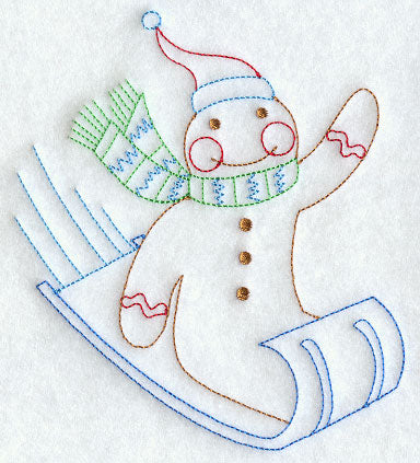 Gingerbread Man Sledding (Redwork) – Embroidery Library