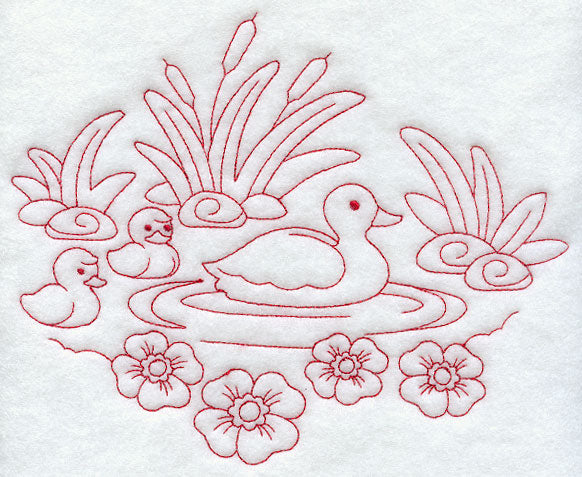 Spring Ducks (Redwork) – Embroidery Library