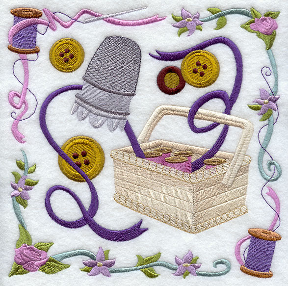 Sewing Box and Buttons Collage – Embroidery Library
