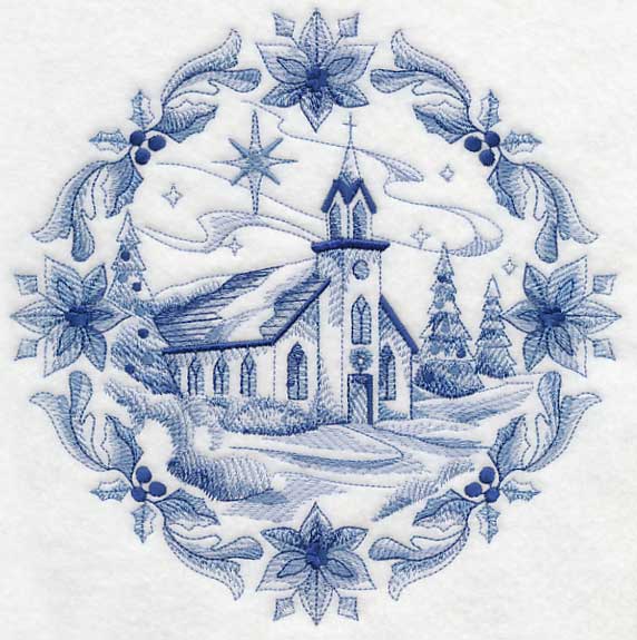 Delft Blue Christmas Church – Embroidery Library