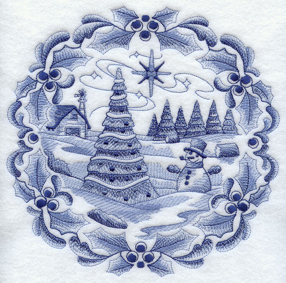 Delft Blue Christmas Snowman – Embroidery Library