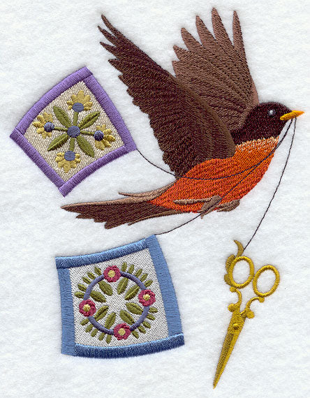 Soaring Robin with Quilt Blocks – Embroidery Library