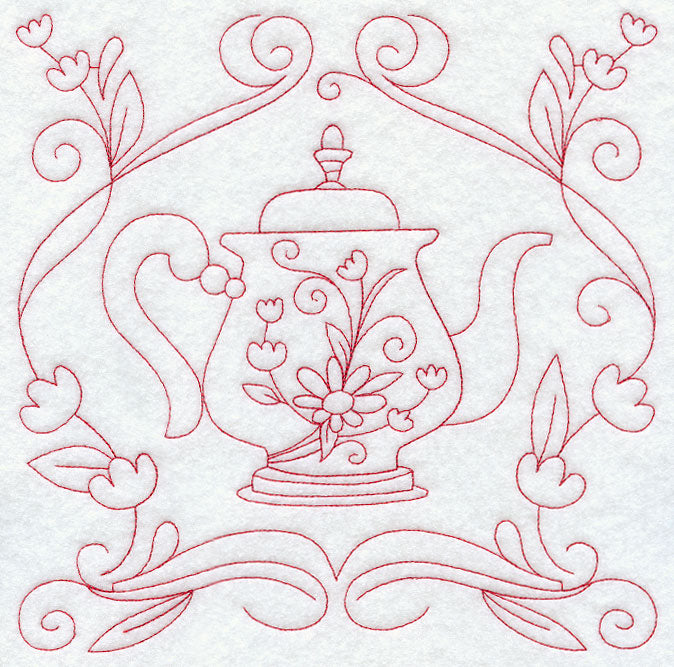 Teapot 9 (Redwork) – Embroidery Library