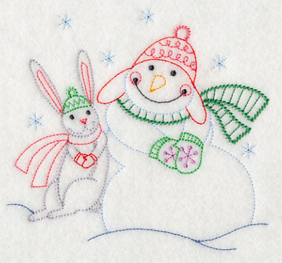 Snowman and Bunny (Vintage) – Embroidery Library