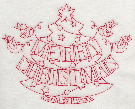 Merry Christmas Birds (Redwork) – Embroidery Library