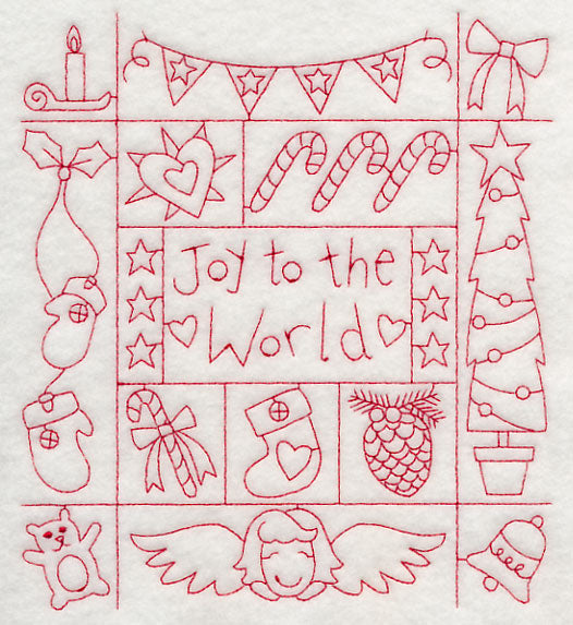 Joy to the World Shadow Box (Redwork) – Embroidery Library