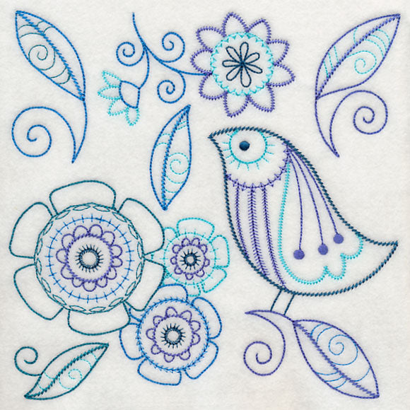 Blue Harmony Bird 5 (Vintage) – Embroidery Library