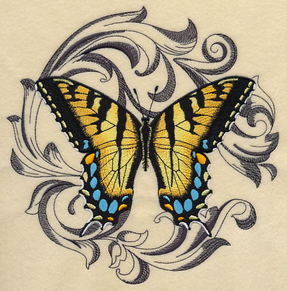 Tiger Swallowtail with Baroque Background – Embroidery Library