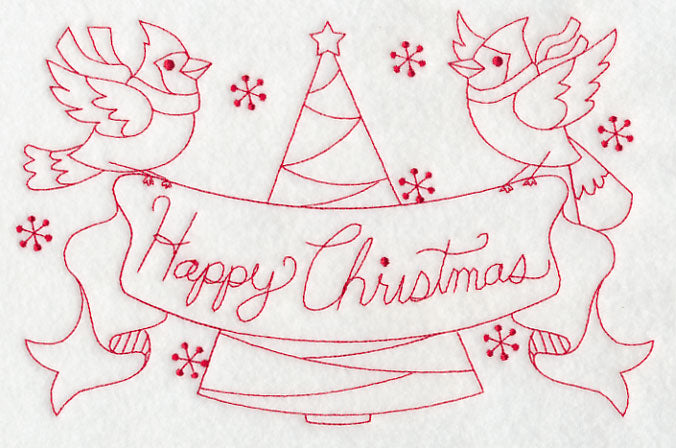 Cardinals Happy Christmas (Redwork) – Embroidery Library