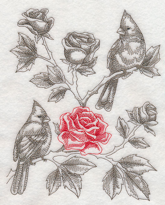 Rose and Cardinals (Toile) – Embroidery Library