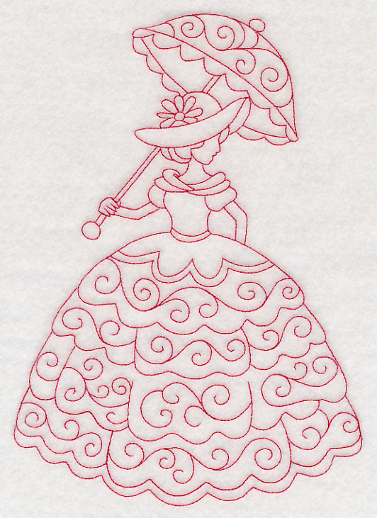 Victorian Lady - Swirls Dress (Redwork) – Embroidery Library