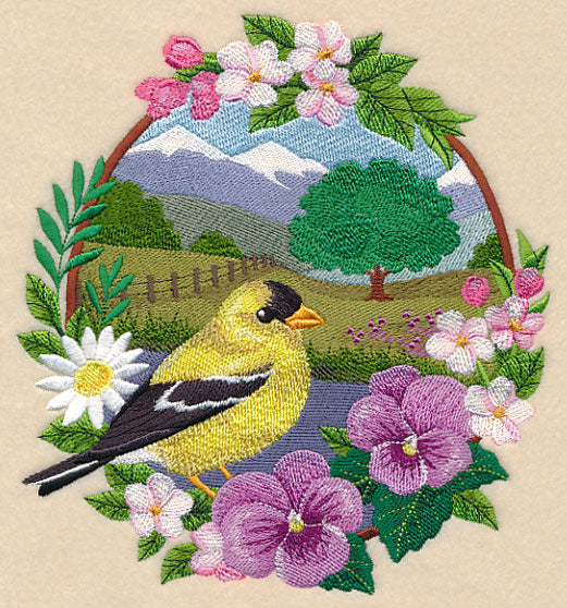 Goldfinch - Spring Meadow with Tree – Embroidery Library