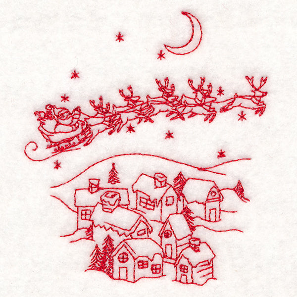 Home for Christmas - Santa's Flight (Redwork) – Embroidery Library