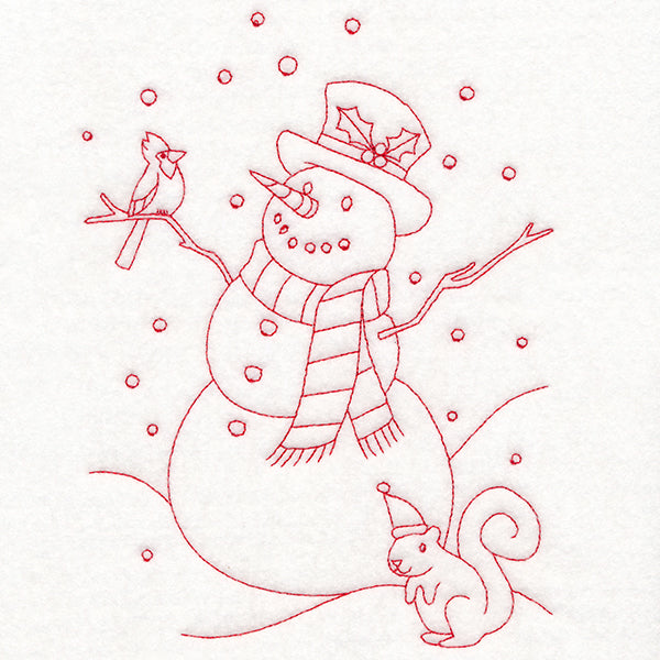 Home for Christmas - Snowman Scene (Redwork) – Embroidery Library