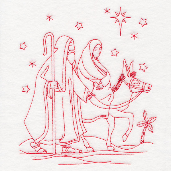 Holy Night Nativity - Mary & Joseph (Redwork) – Embroidery Library